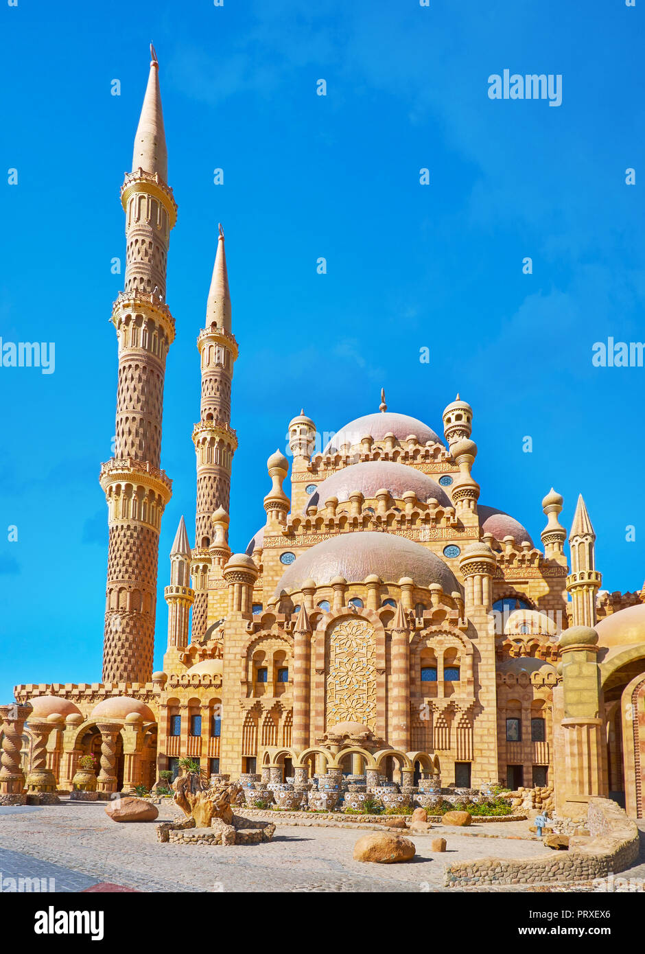 Architectural ensemble of Al Mustafa (Al Sahaba) mosque with large dome ...