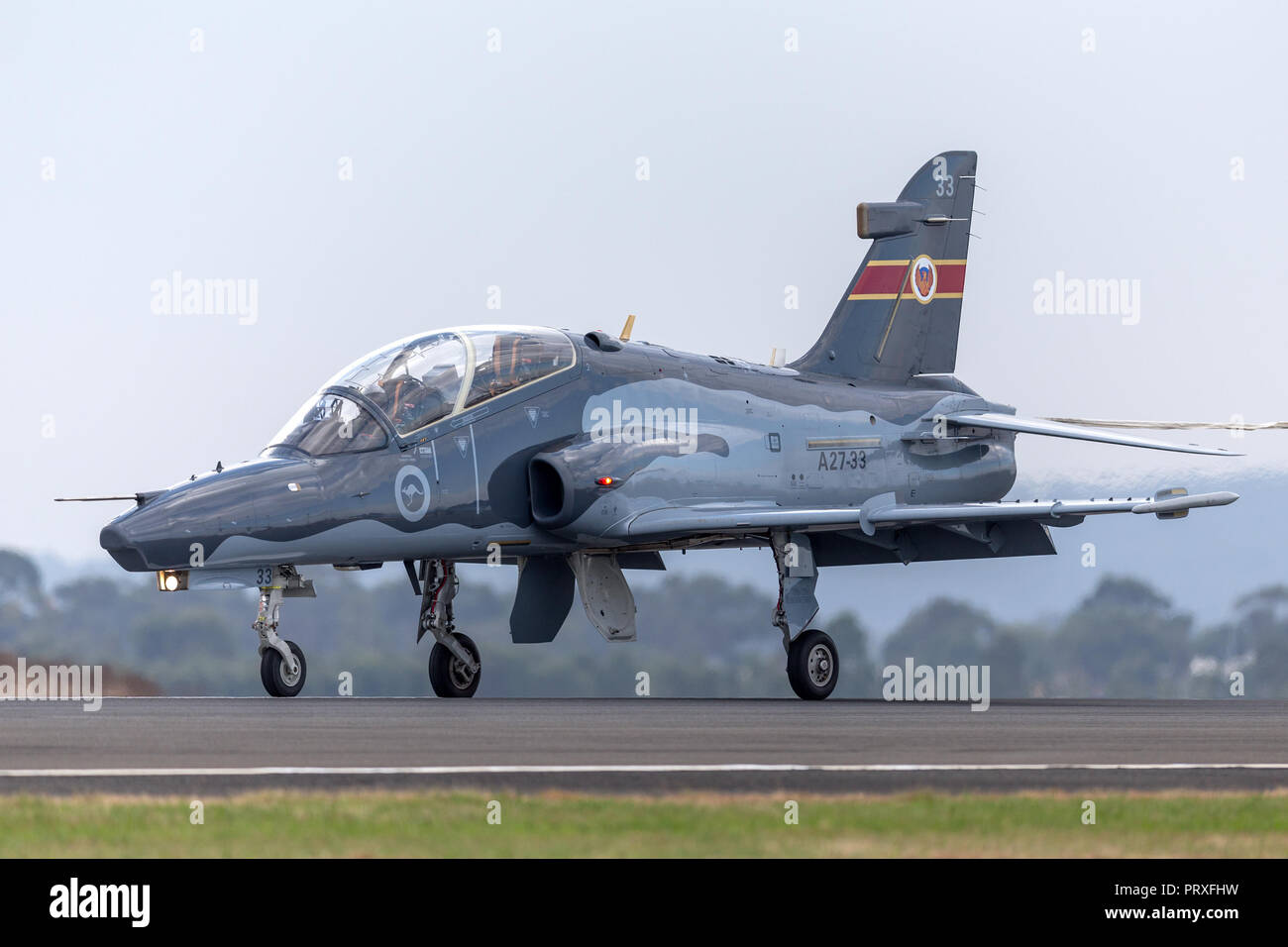 Royal Australian Air Force (RAAF) BAE Hawk 127 lead in fighter trainer aircraft A27-33 lands ...