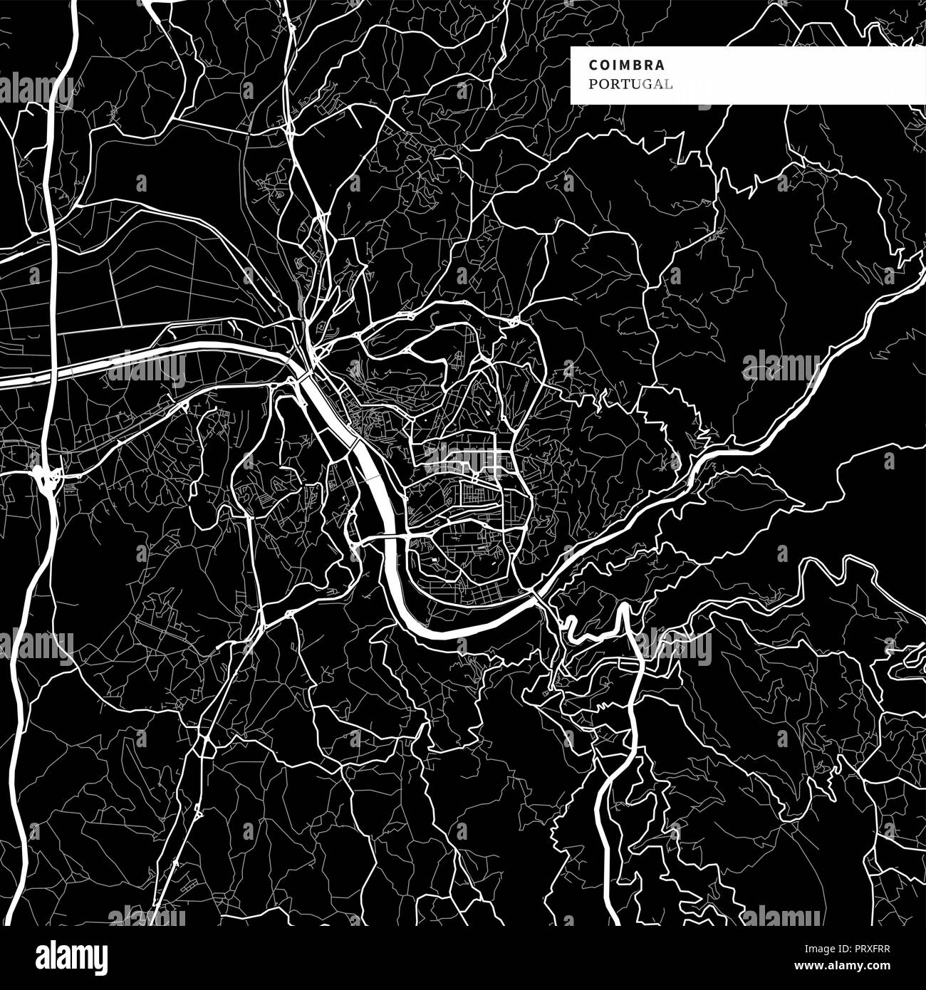 Area map of Coimbra, Portugal with typical urban landmarks like ...