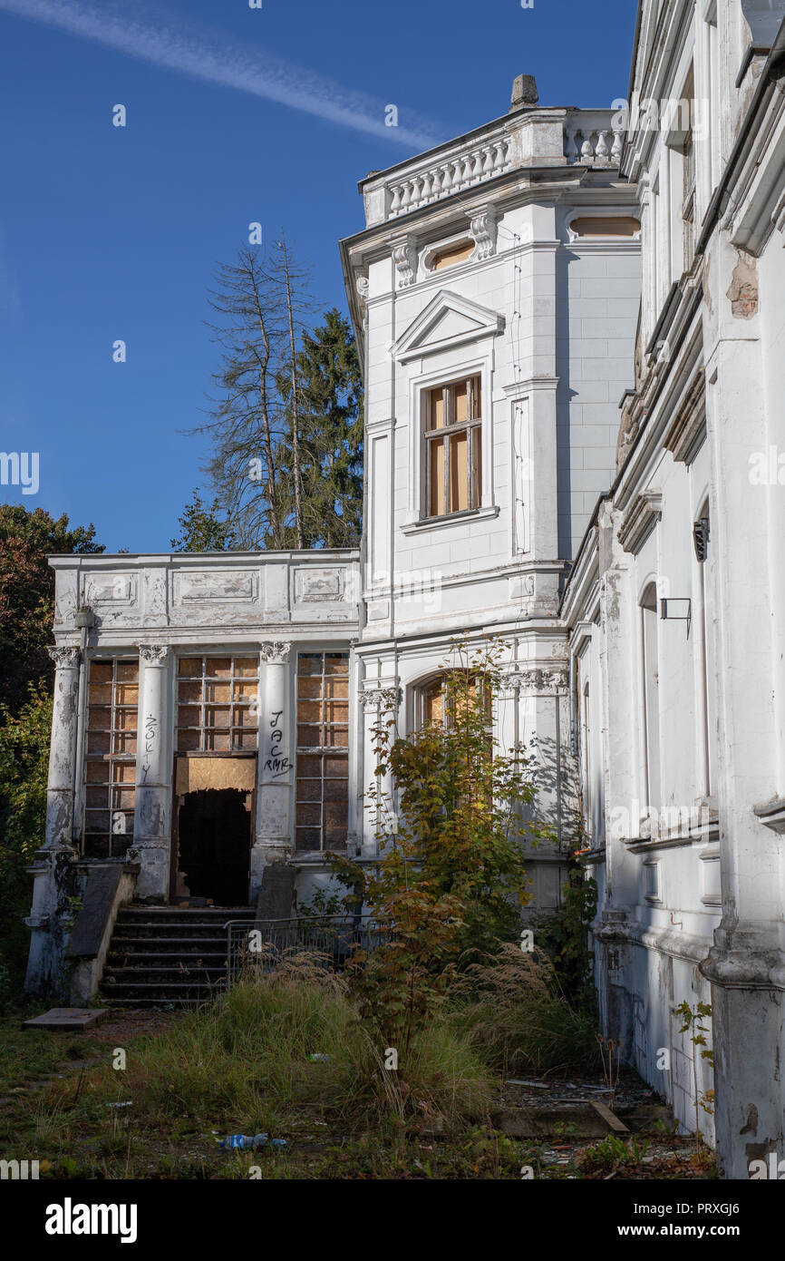 old ruined manor house. Old park with a ruined mansion. Ruined monument ...