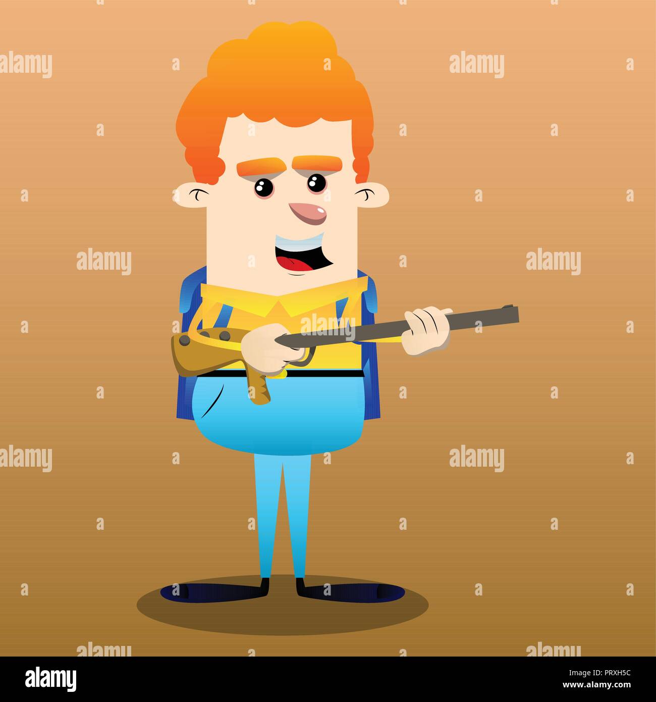 Schoolboy with a big gun. Vector cartoon character illustration Stock ...