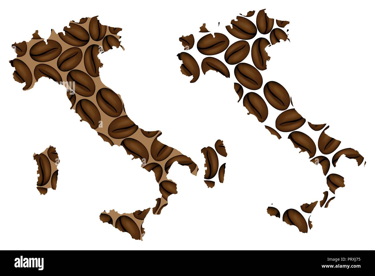 Italy - map of coffee bean, Italian Republic (Italian or Apennine ...