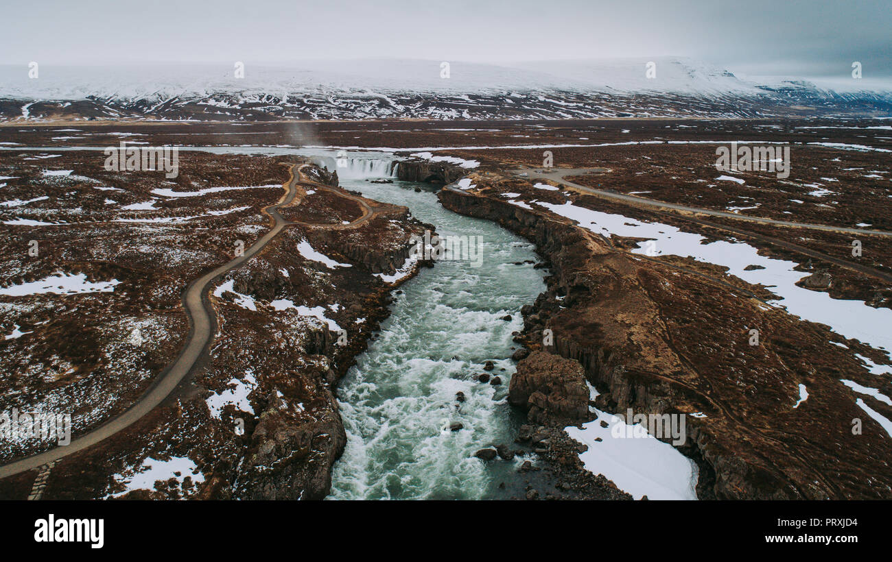 Icelandic panoramas, aerial view on the godafoss waterfall Stock Photo ...