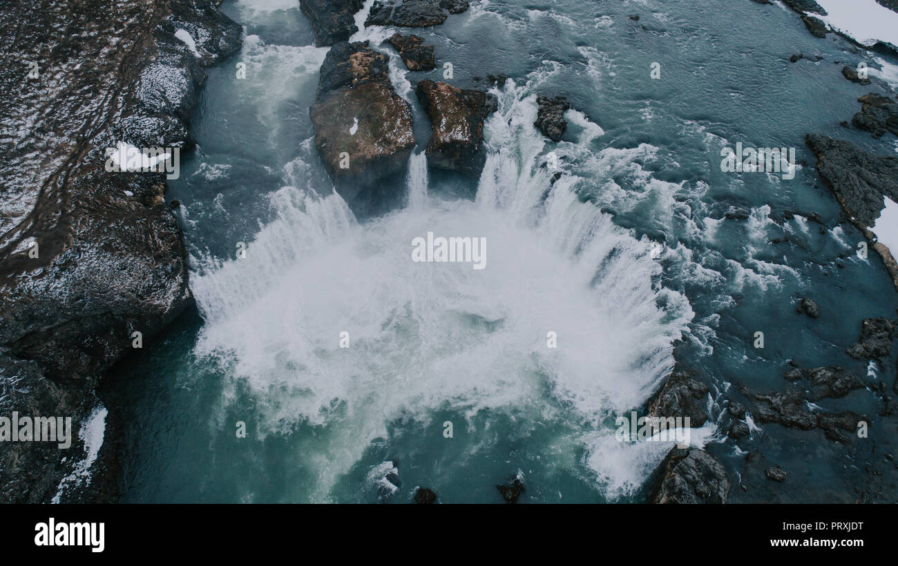 Icelandic panoramas, aerial view on the godafoss waterfall Stock Photo ...