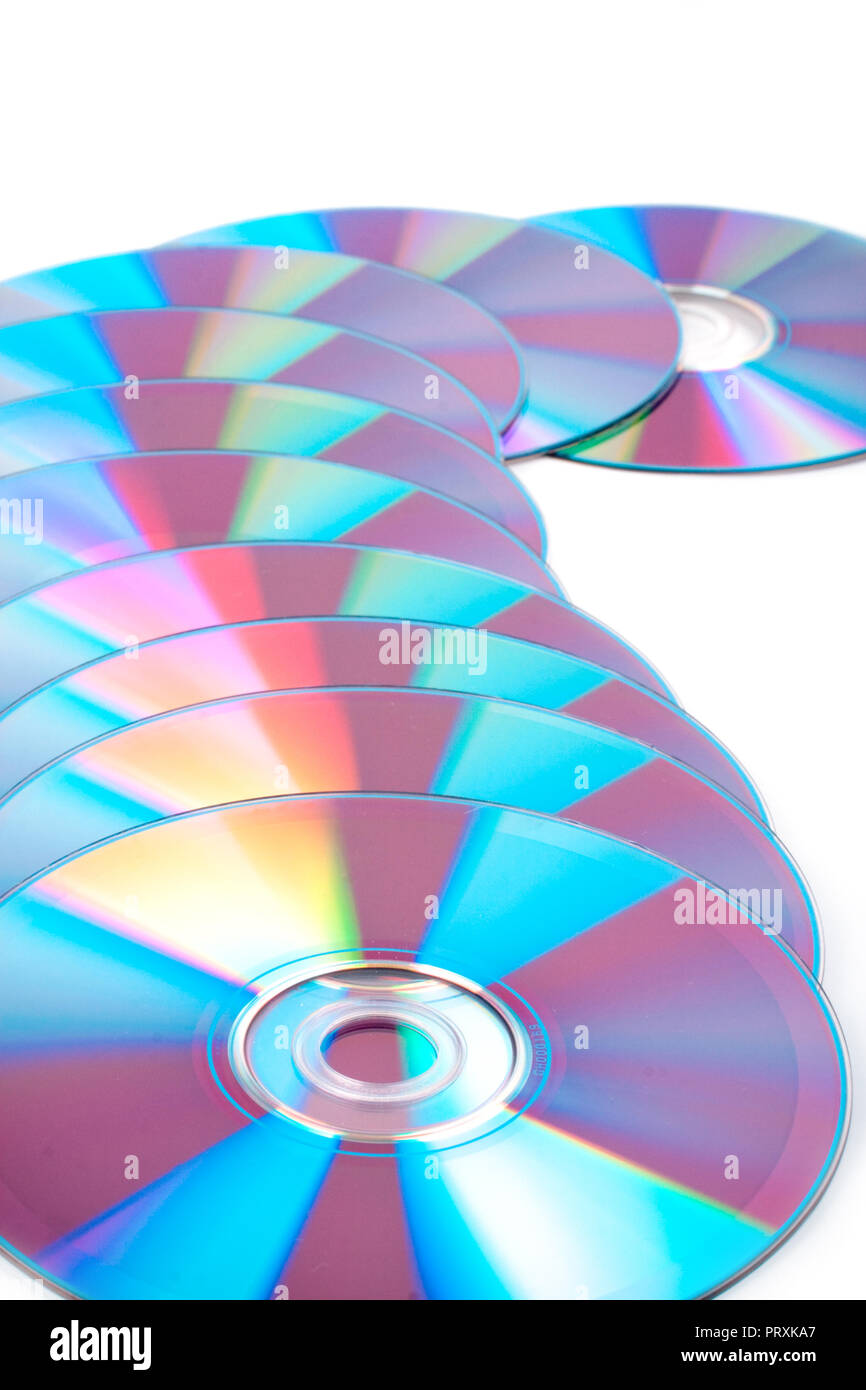 DVD's on white background Stock Photo - Alamy