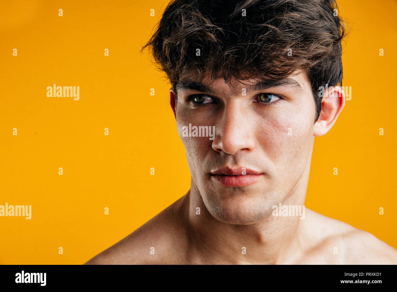 Handsome man portraits on yellow colored background Stock Photo - Alamy