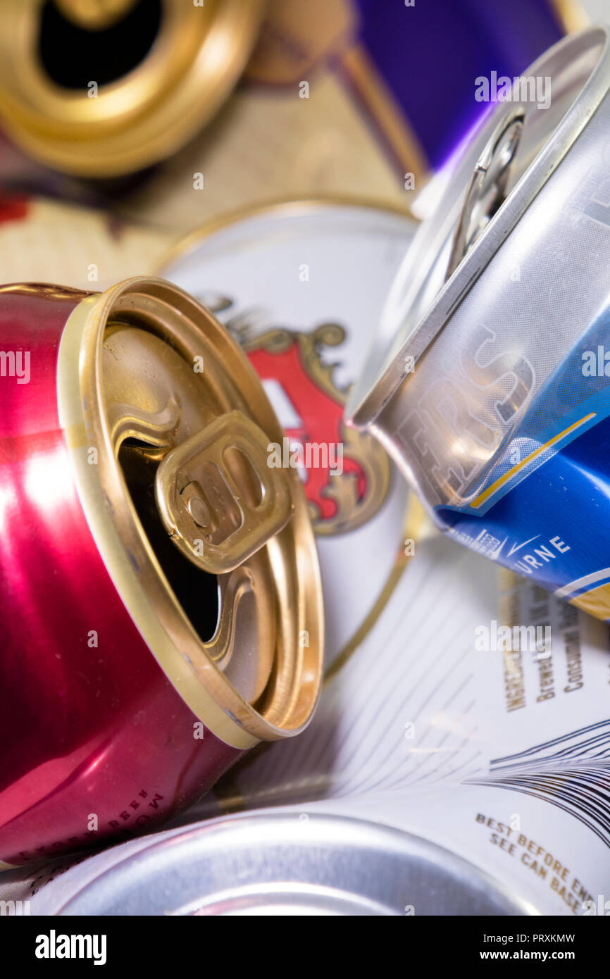 Empty Beer and Larger cans Stock Photo - Alamy
