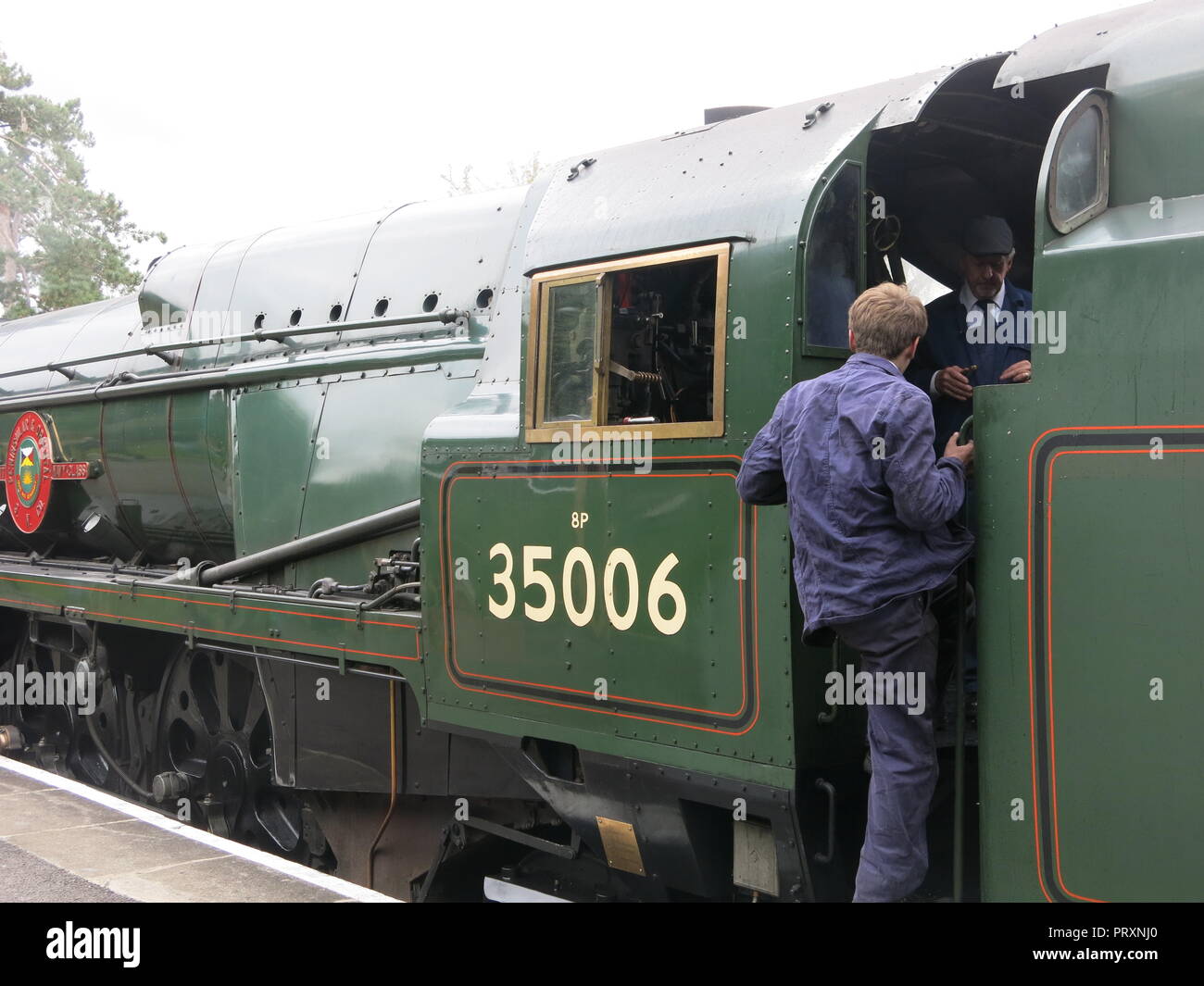 Close-up of locomotive 35006 in fine green livery on the ...