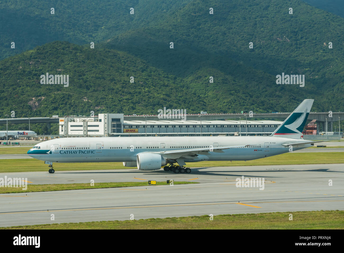 HONG KONG AIRPORT, CHINA - AUG. 6,2017 : Boeing 777 operated by Cathay ...