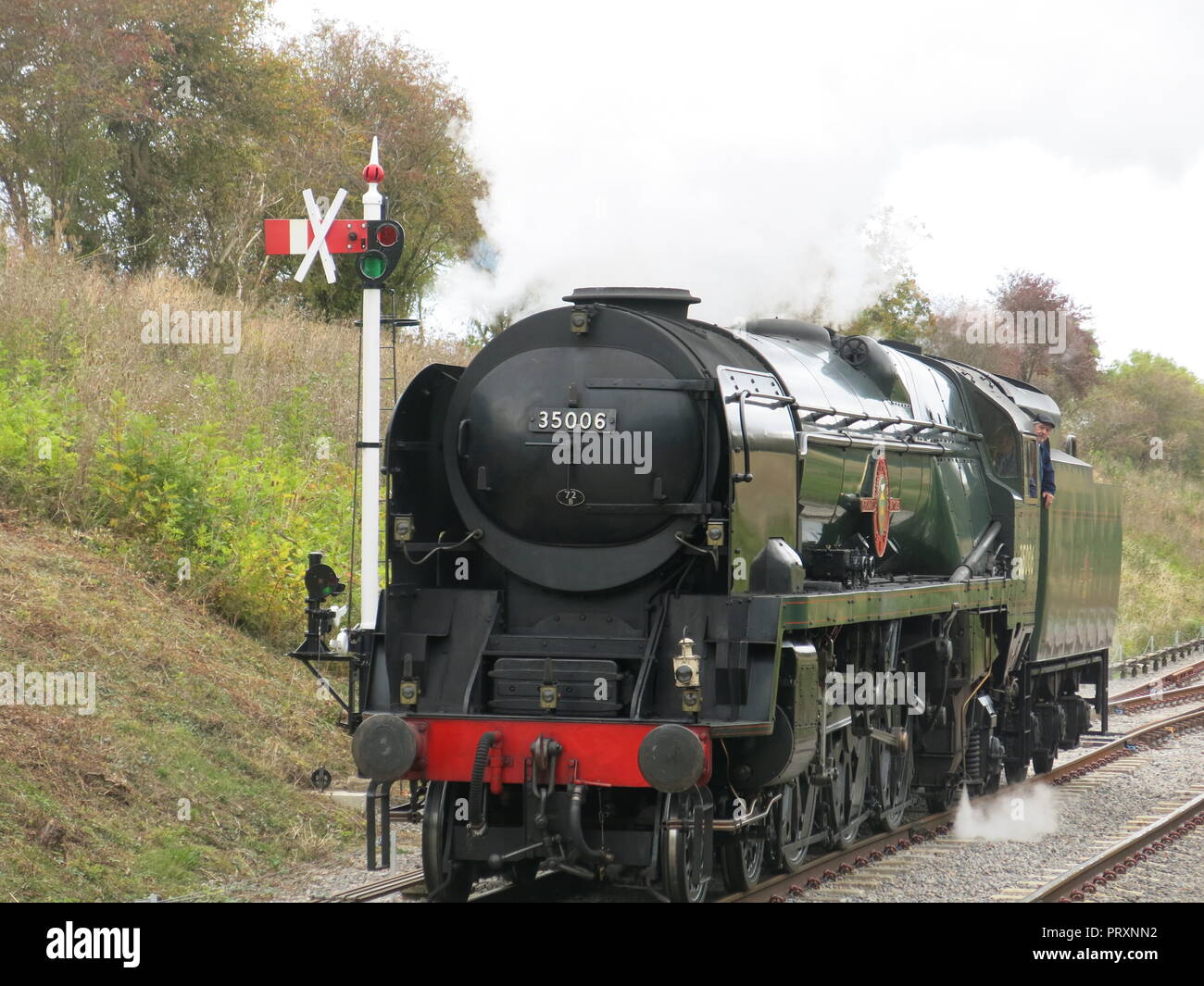 Close-up of locomotive 35006 in fine green livery on the ...