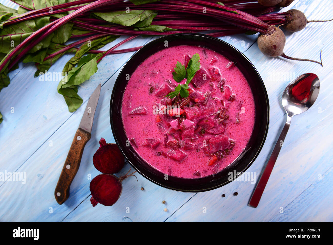 Beetroot creamy soup Stock Photo - Alamy