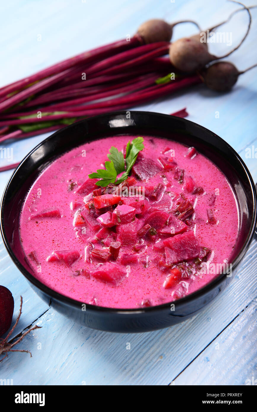 Beetroot creamy soup Stock Photo - Alamy