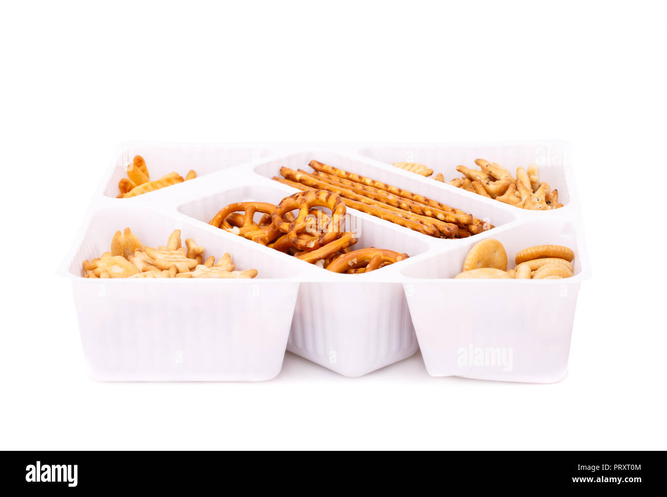 Different salted crackers in box on white background Stock Photo - Alamy