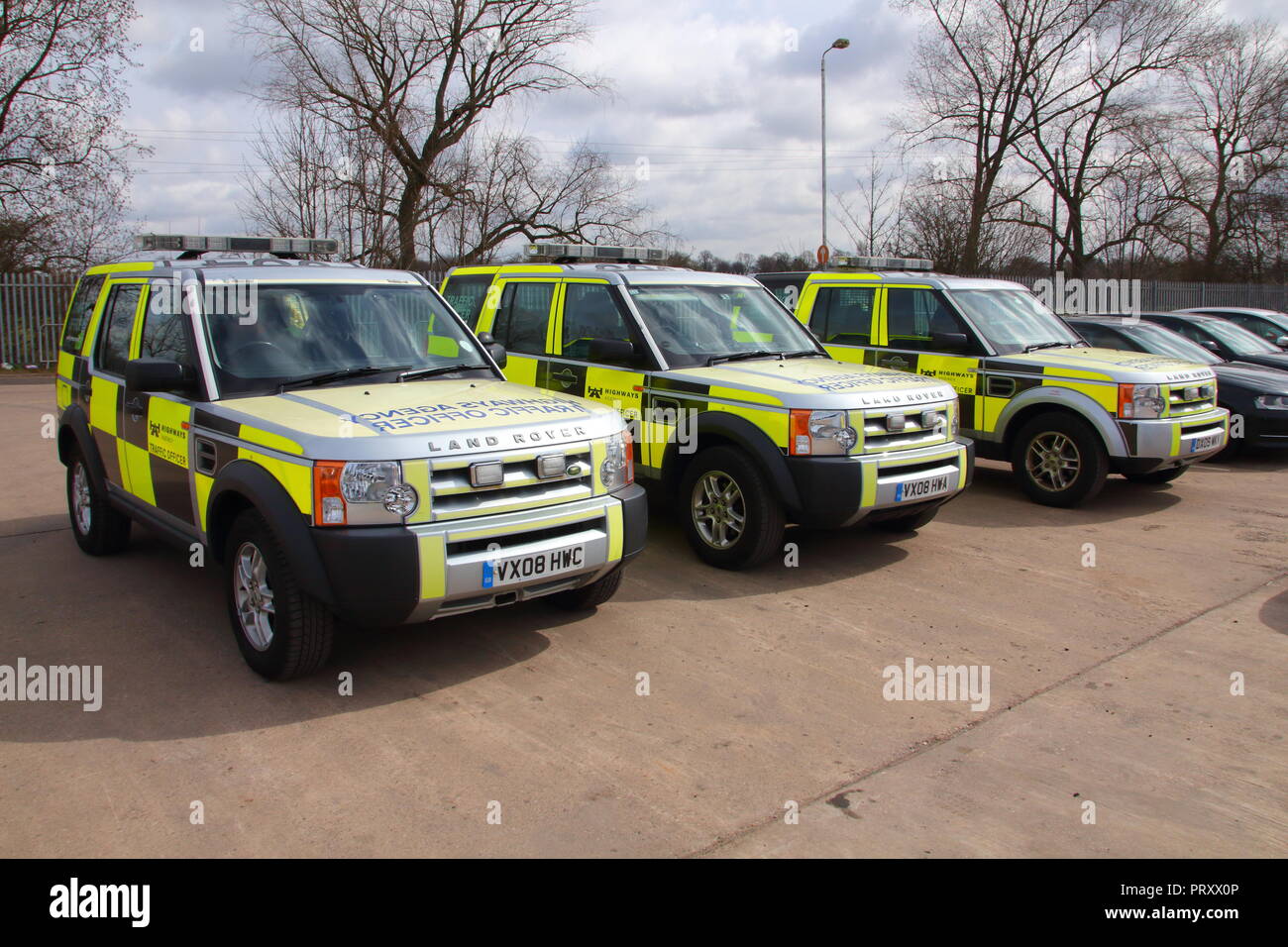 Highways Agency Traffic Officers vehicles parked in a compound at Perry ...
