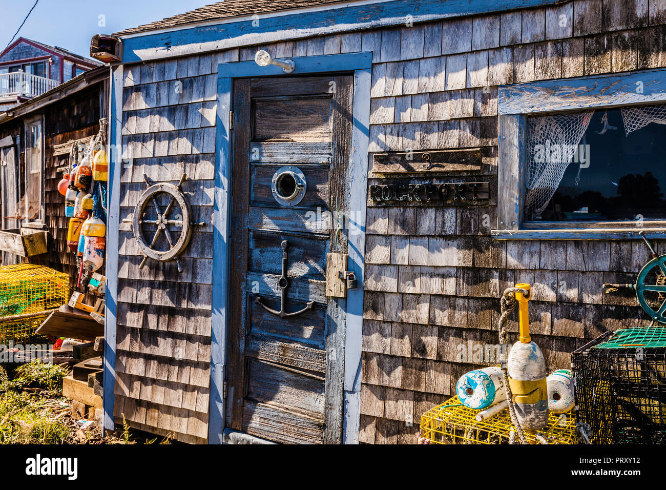 Fishing Shack Bear Skin Neck Rockport, Massachusetts, USA Stock Photo ...