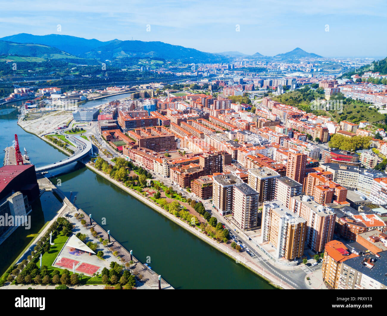 Bilbao aerial panoramic view. Bilbao is the largest city in the Basque ...
