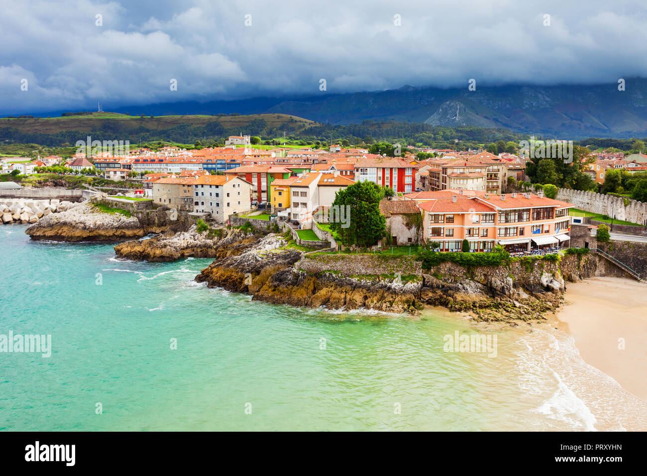 Llanes beach aerial view. Llanes is a municipality of the Asturias ...