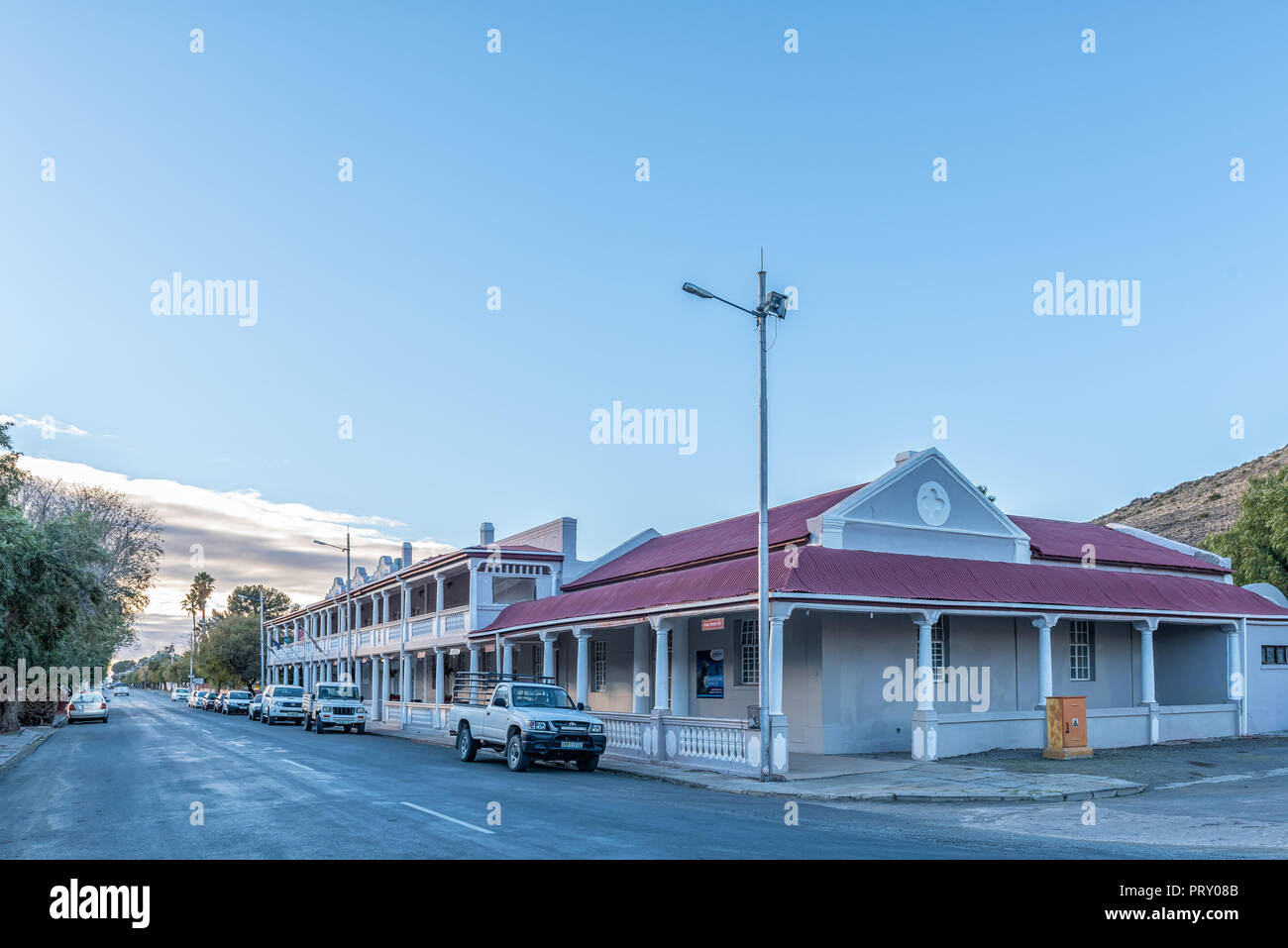 VICTORIA WEST, SOUTH AFRICA, AUGUST 7, 2018: A sunrise street scene ...