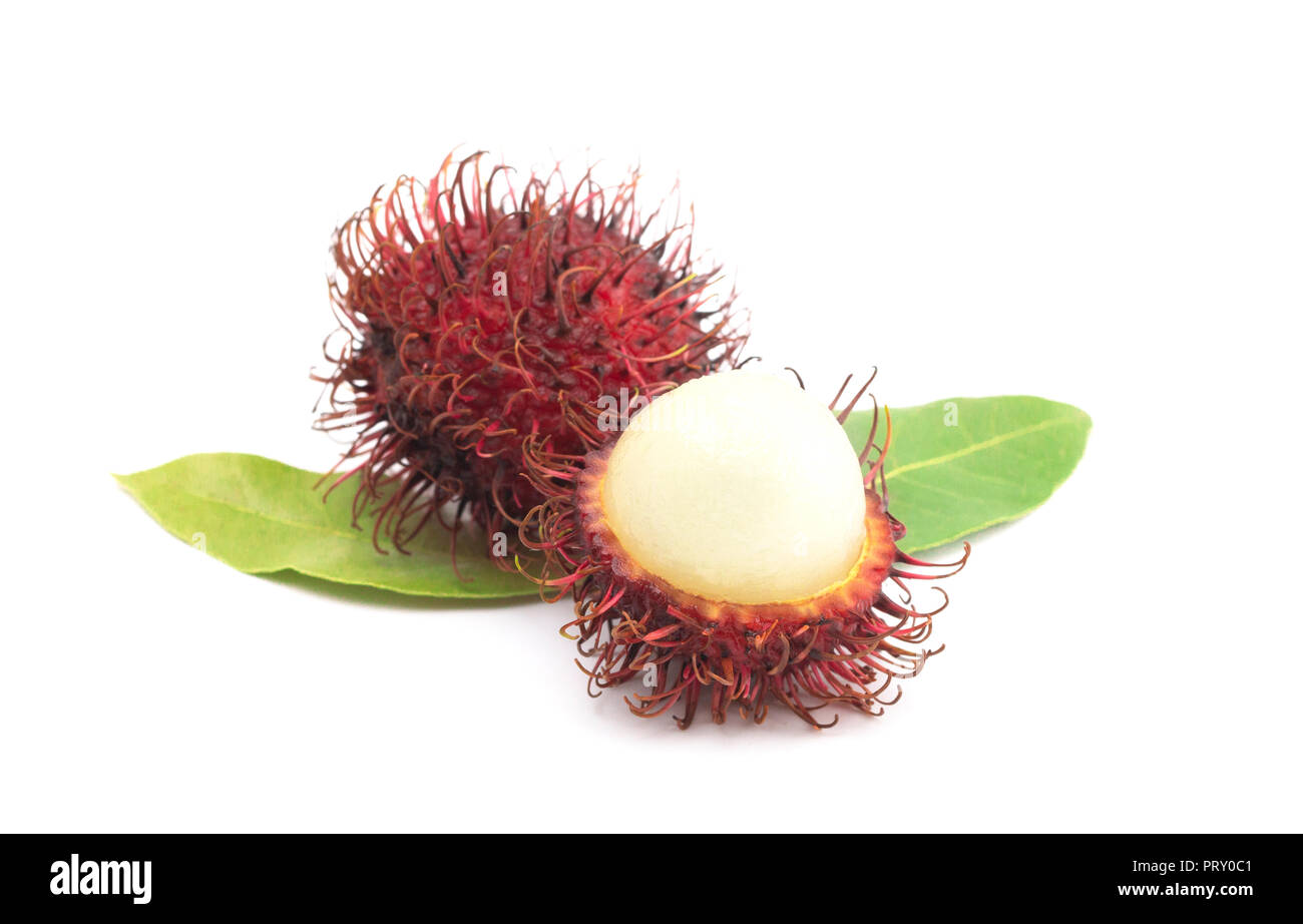 A Group of Fresh Red Rambutan Isolated on a White Background Stock ...