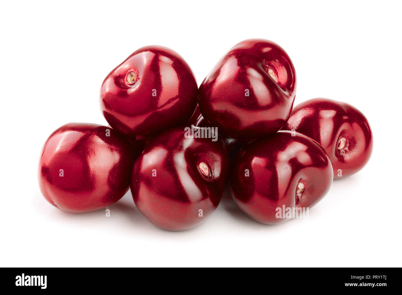 Sweet red cherries isolated on white background macro Stock Photo - Alamy