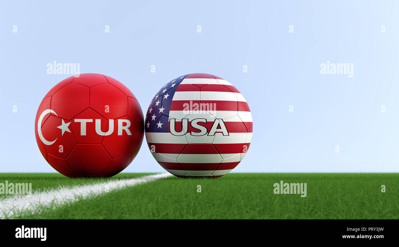 Turkey vs. USA Soccer Match - Soccer balls in Turkey and USA national ...
