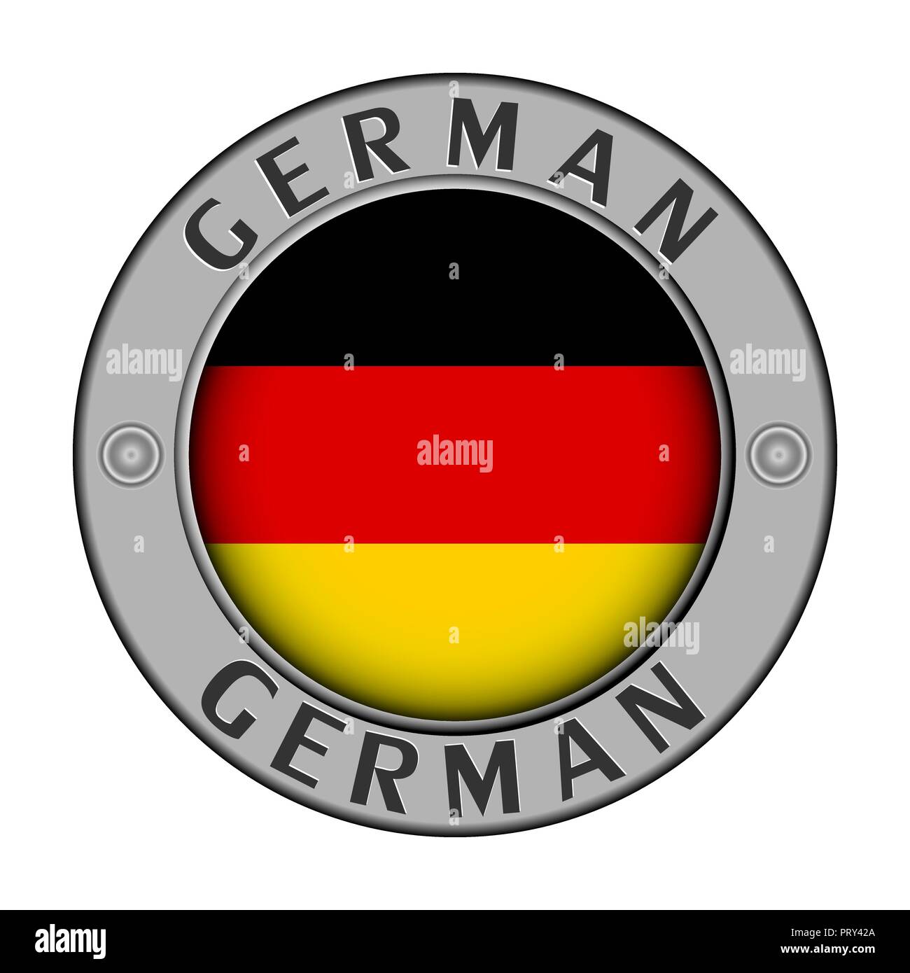 Round metal medallion with the country name Germany and a round flag in ...