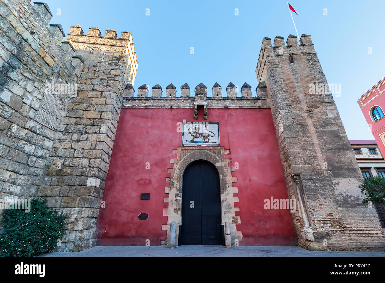 Entry detail of the Real Alcazar Palace. Seville (Sevilla), Andalusia ...