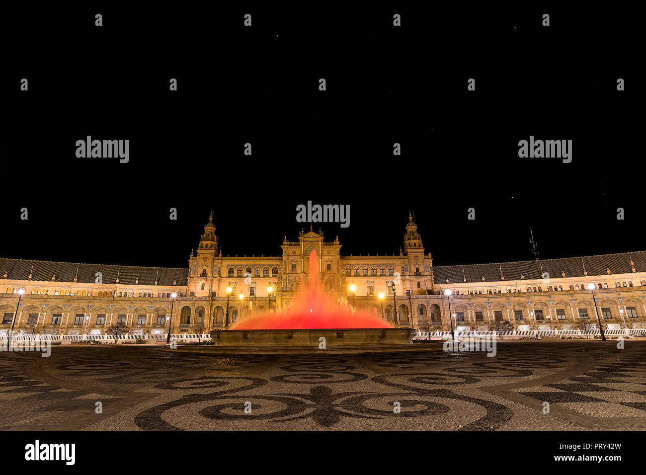 Spain Square (Plaza de Espana) at night, Seville, Spain, built on 1928 ...