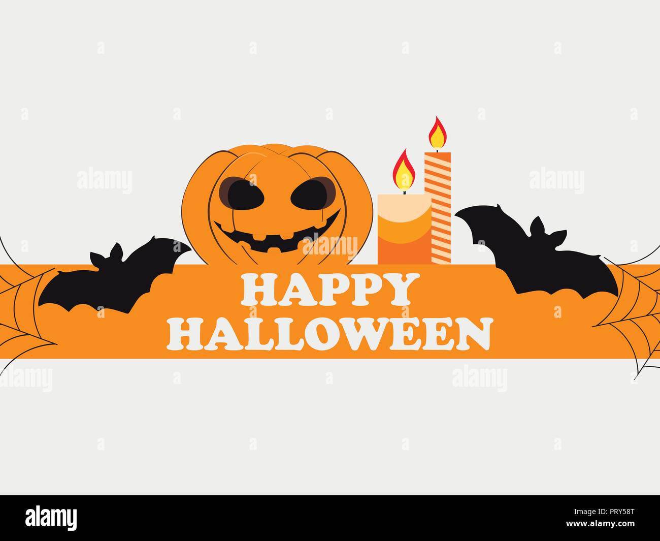 Happy Halloween October 31st. Holiday greeting card with pumpkin, bats ...