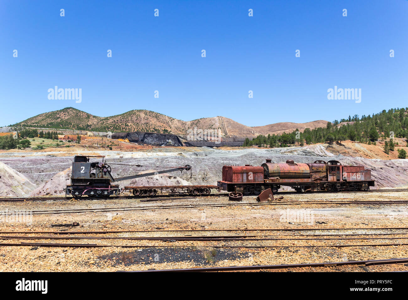 Old mining train with crane Stock Photo - Alamy
