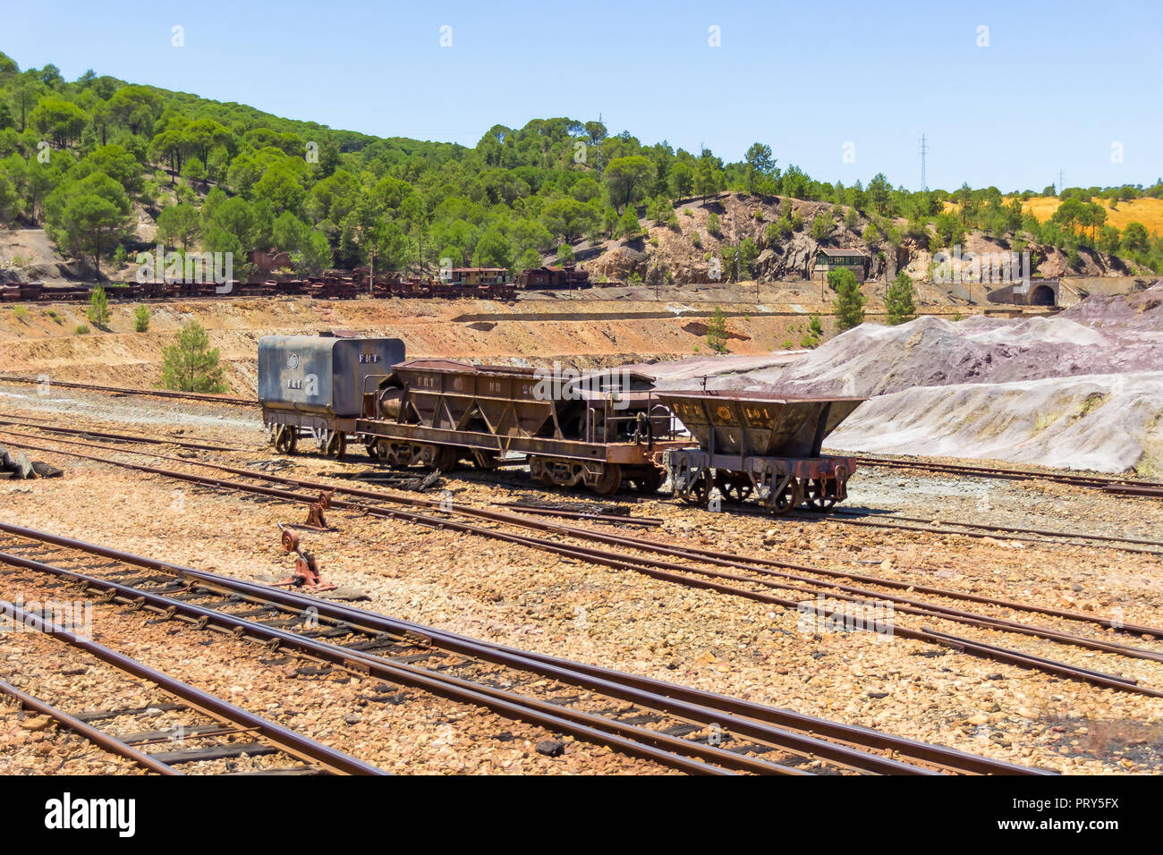 Train rusty wagons in dead railroad Stock Photo - Alamy