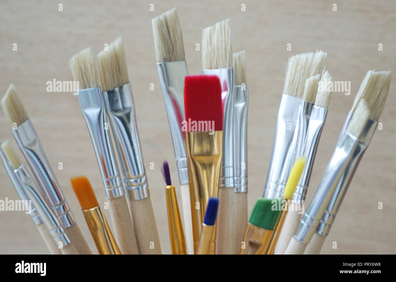 Top of brushes for paint in bunch and different color Stock Photo - Alamy