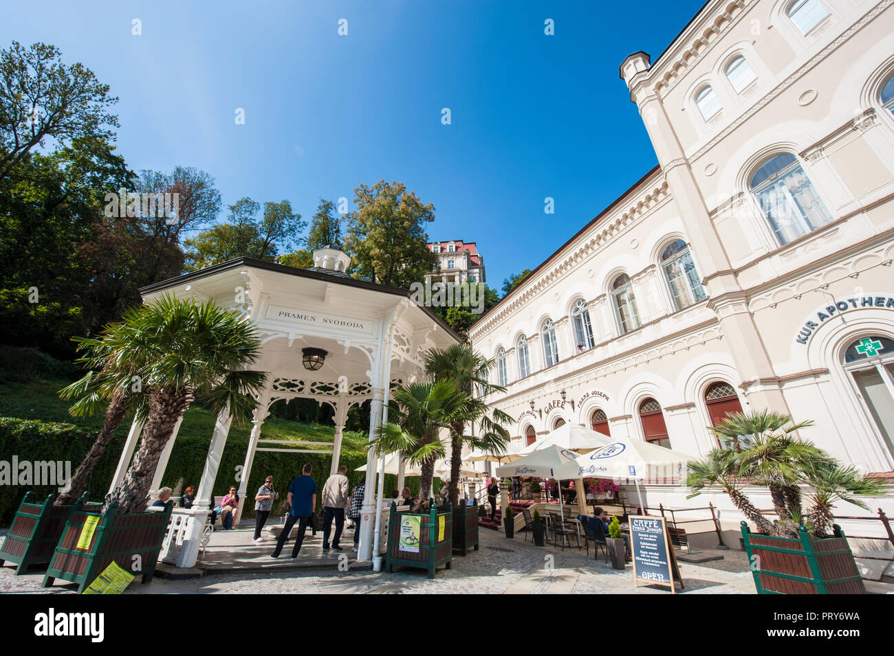 Karlovy Vary - thermal springs spa town in Bohemia, Czechia. Karlsbad ...
