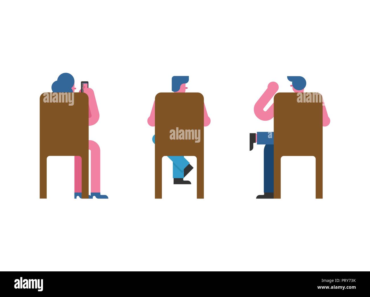 People sitting on chair back set. Man and woman Vector illustration ...