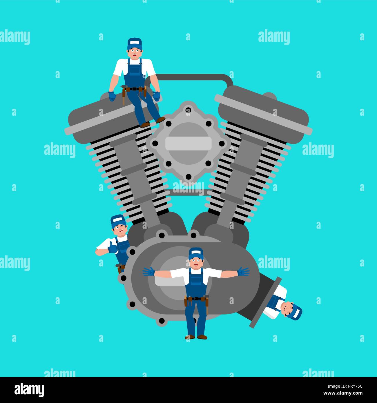 Engine and mechanic. Repair and maintenance. Vector illustration Stock ...