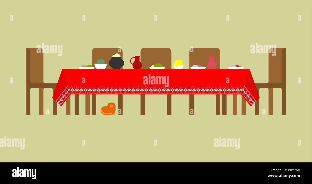 Russian table with food. Traditional Russia meal. National folk cuisine ...