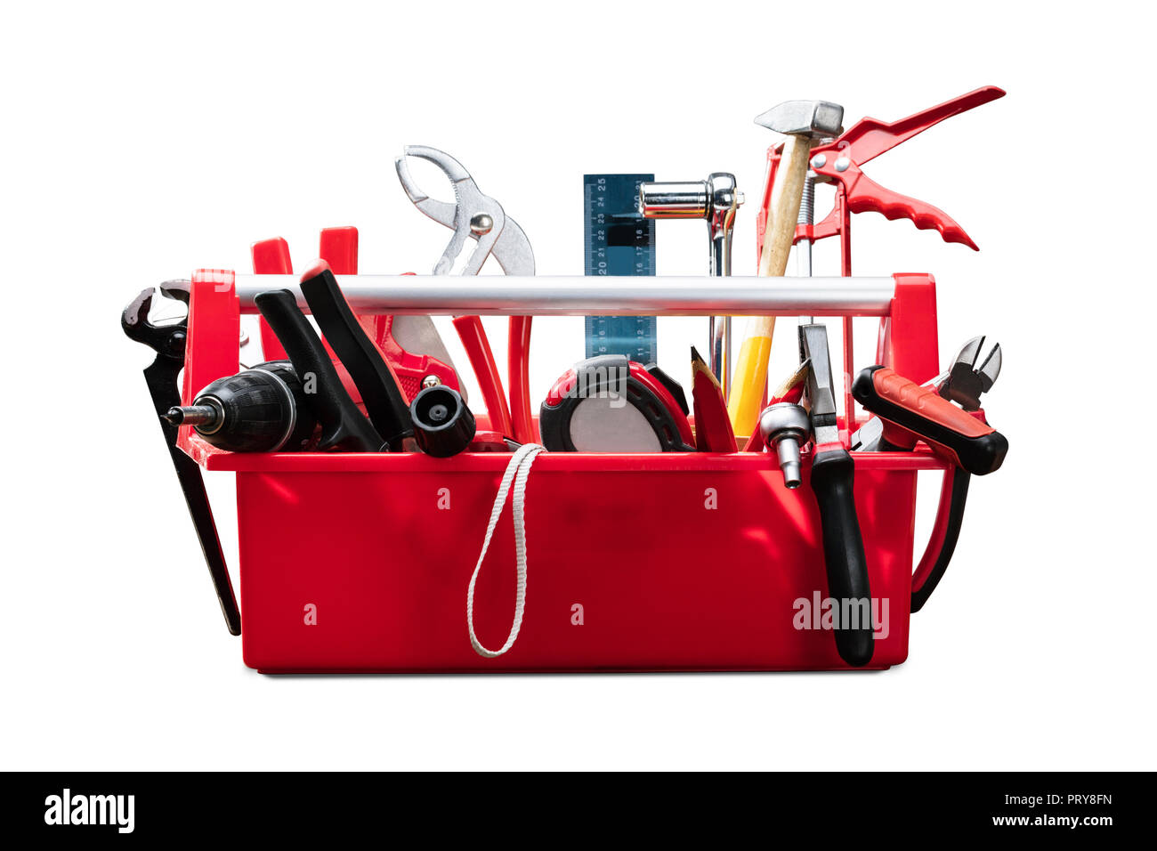 Different Worktools In Red Toolbox On White Background Stock Photo - Alamy