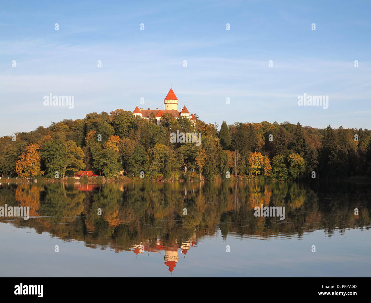 State castle Konopiste at pond in autumn Stock Photo - Alamy