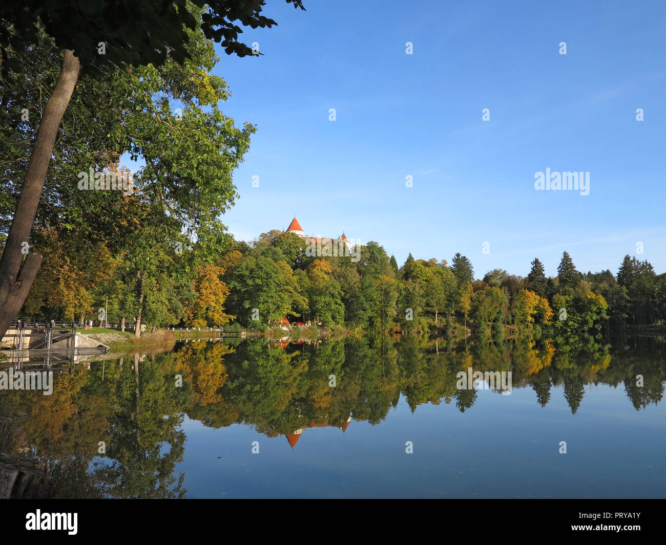 State castle Konopiste at pond in autumn Stock Photo - Alamy