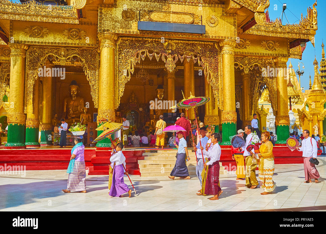 YANGON, MYANMAR - FEBRUARY 27, 2018: The festive procession on ...