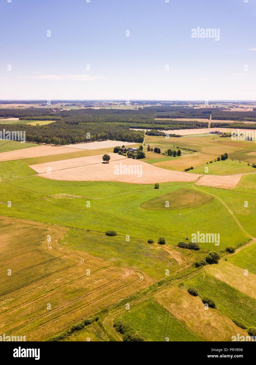 Beautiful summer fields from above. Aerial landscape with beautiful ...