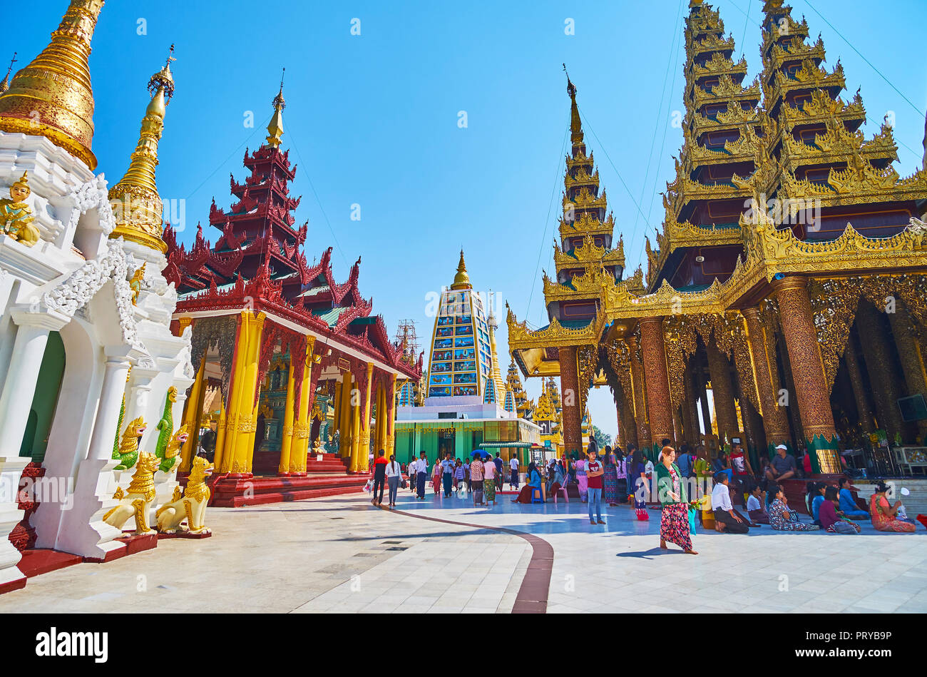 YANGON, MYANMAR - FEBRUARY 27, 2018: The crowd of pilgrims at the ...