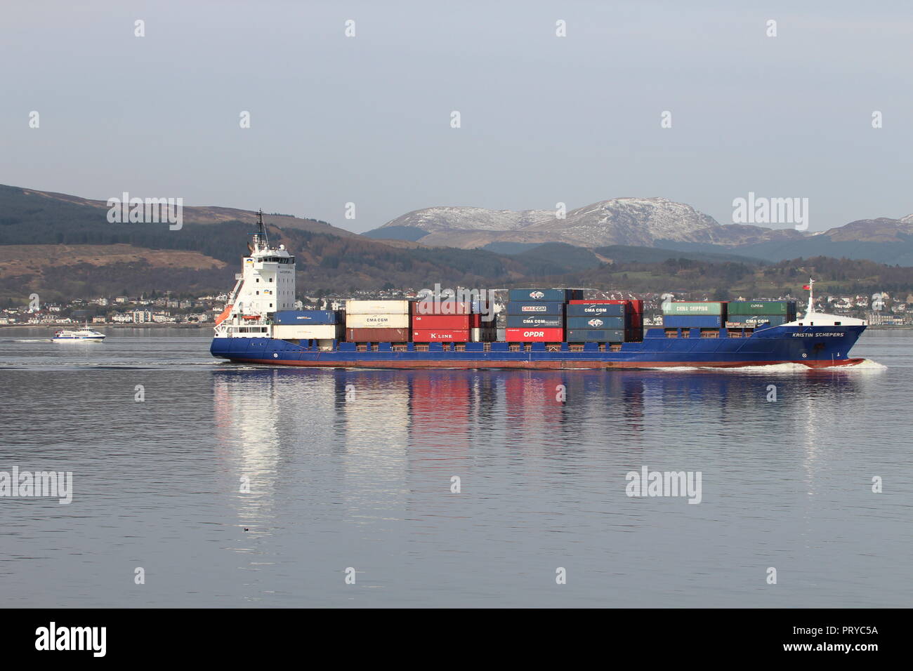 The container ship MS Kristin Schepers heading up the Firth of Clyde ...