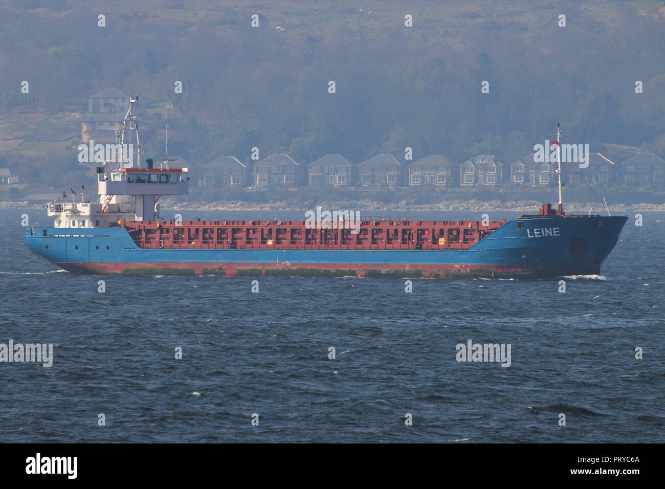 MV Leine, a general cargo vessel operated by R.E.S. Chartering, passing ...
