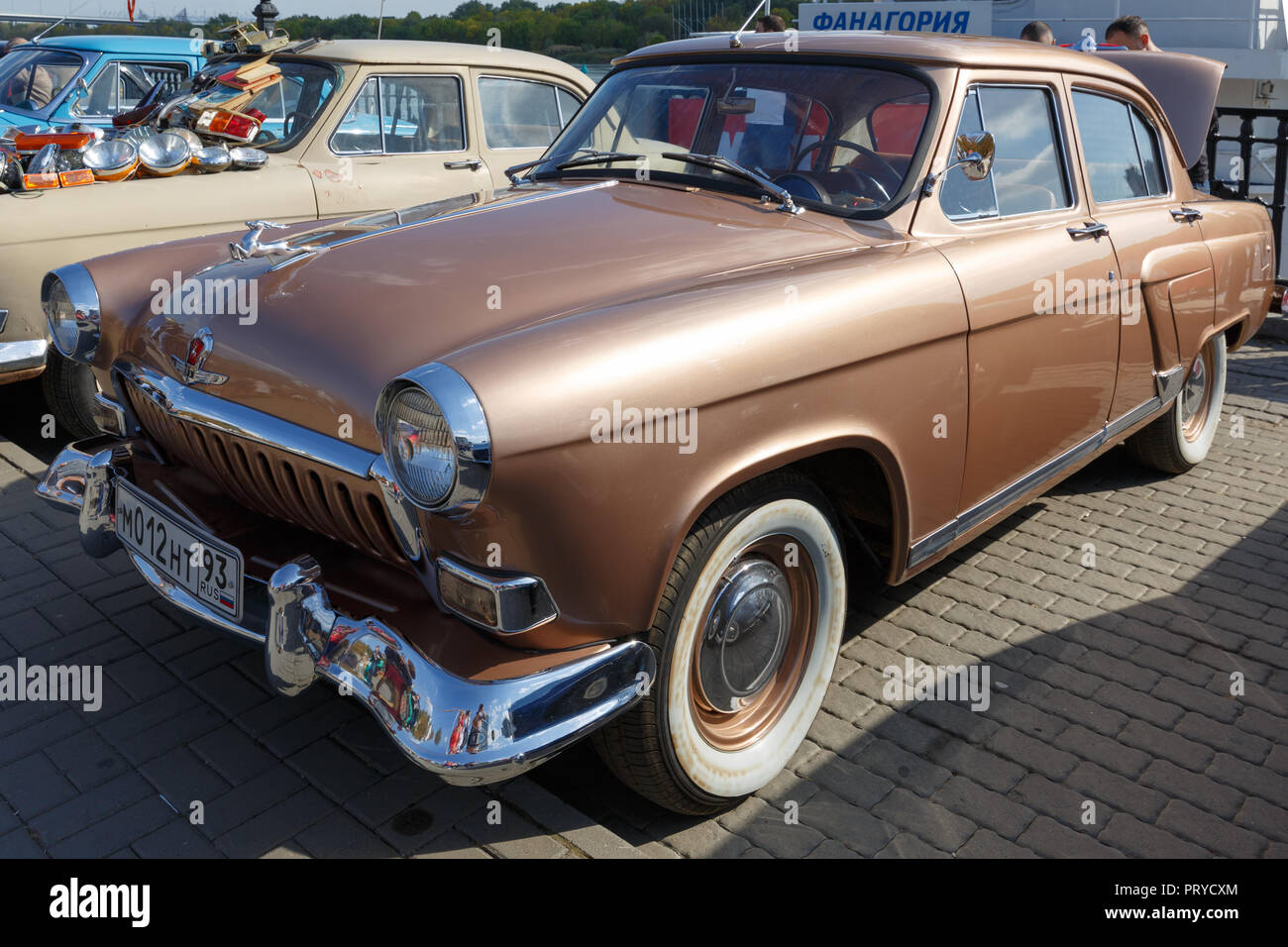 RUSSIA, ROSTOV-ON-DON, 07 OCTOBER 2017: Vintage light brown colour car ...