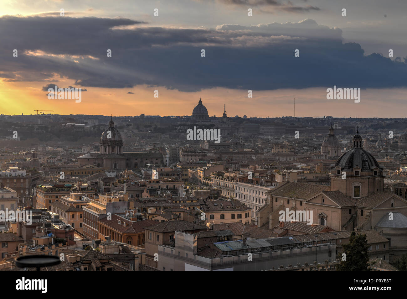 Aerial view of the skyline of Rome, Italy as sunset approaches Stock ...