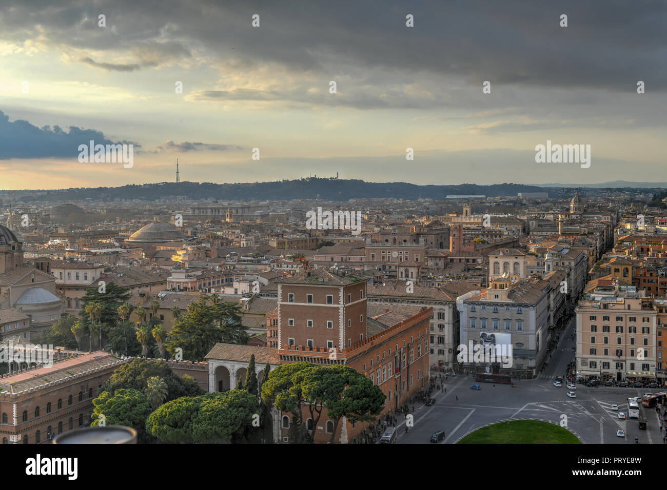 Aerial view of the skyline of Rome, Italy as sunset approaches Stock ...