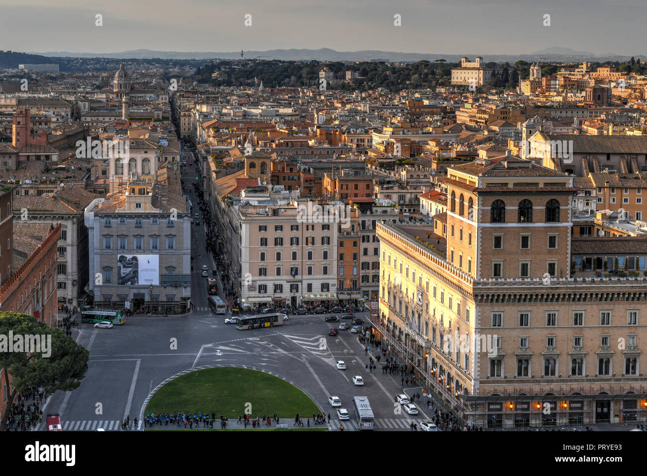 Aerial view of the skyline of Rome, Italy as sunset approaches Stock ...