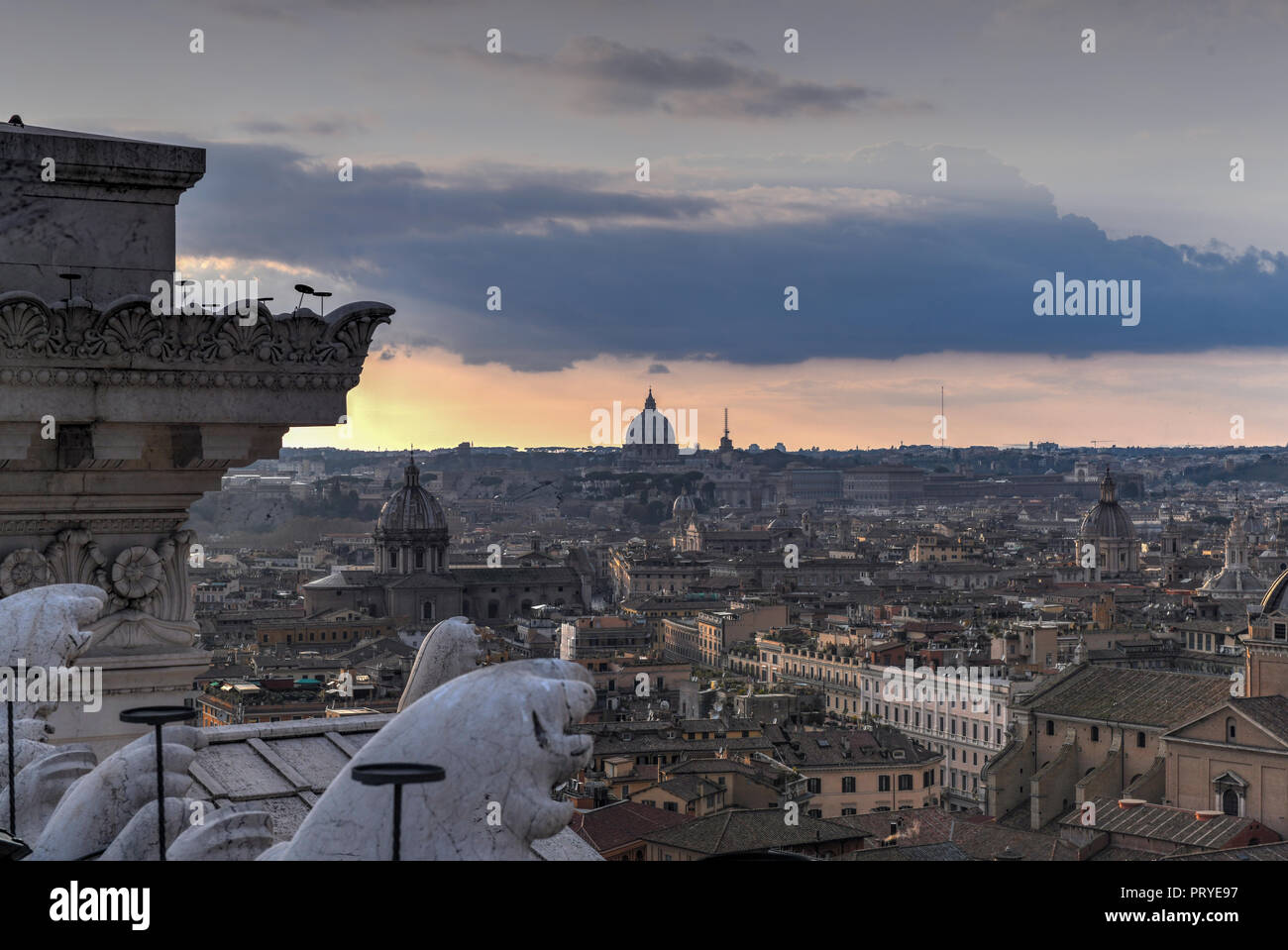 Aerial view of the skyline of Rome, Italy as sunset approaches Stock ...