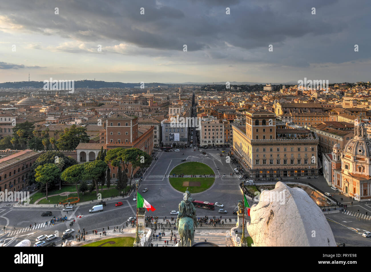Aerial view of the skyline of Rome, Italy as sunset approaches Stock ...